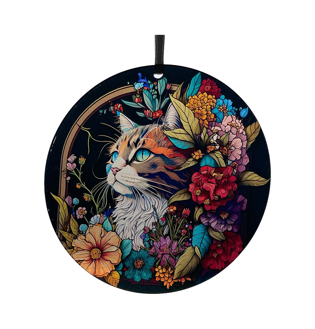 Gato colorido Adorno acrílico para ventana 3,75 pulgadas de diámetro ...