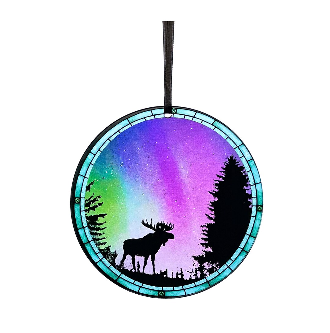 Moose Northern Lights - Acrylic Window Ornament - Wild - Forest Animals ...