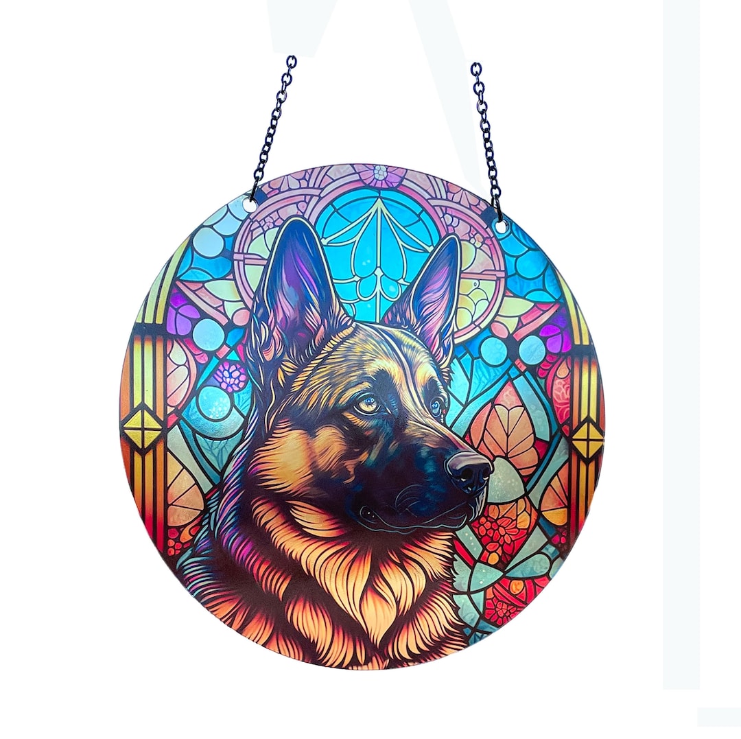 German Shepherd Suncatcher Window Art Wall Art Colorful Suncatcher K-9 ...