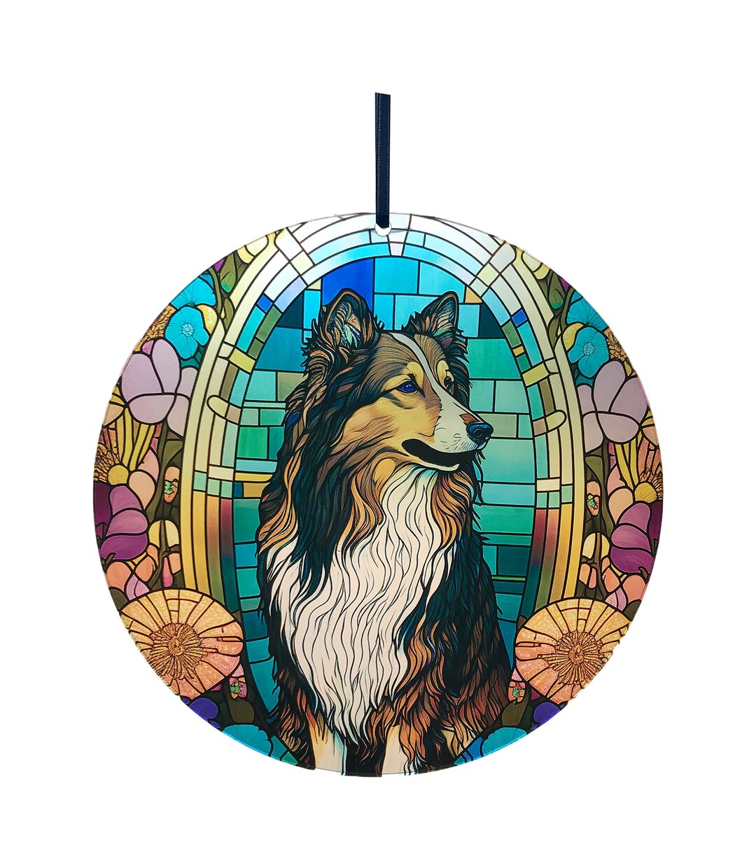 Collie - Dog Window Ornament - Colorful Dog Art - Hanging Ribbon ...