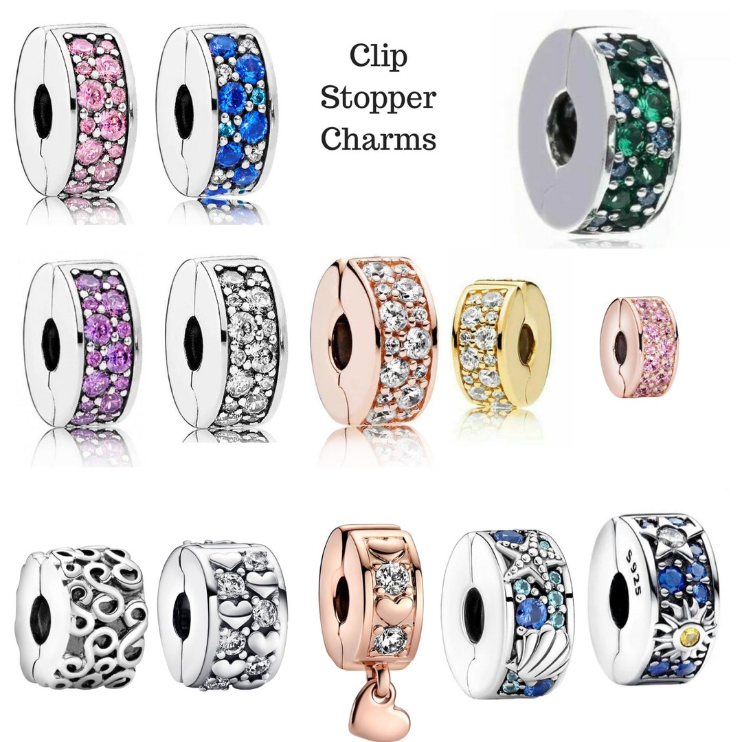 Round Stopper Clear Pink Blue Purple Rose Gold Clip Turquoise Charm ...