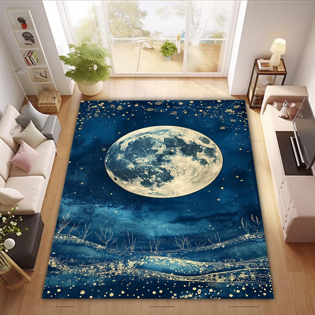 Moon Rug, Full Moon Rug, Blue Moon Rug, Blue Rug, Moon Design Rug ...