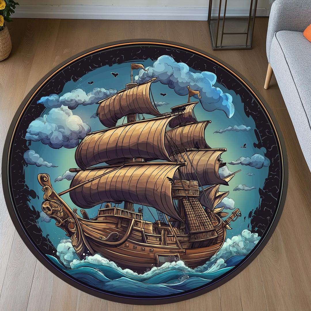 Pirate Ship Rug, Ship Rug, Ship Round Rug, Boat Rug, Old Ship Rug, Ship ...