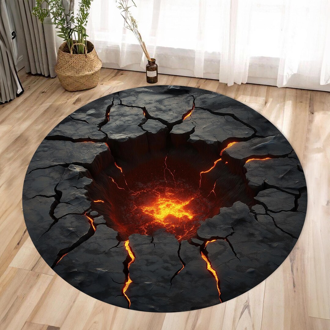 Lava Rug, 3D Rug, Deep Hole Rug, 3D Huge Crack Rug, Lava Round Rug, 3D ...