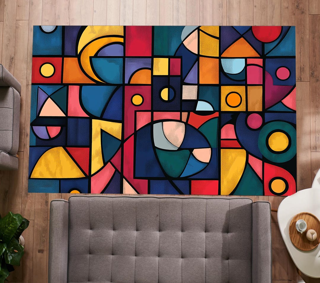 Colorful Geometric Rug, Modern Art Deco Style - Etsy