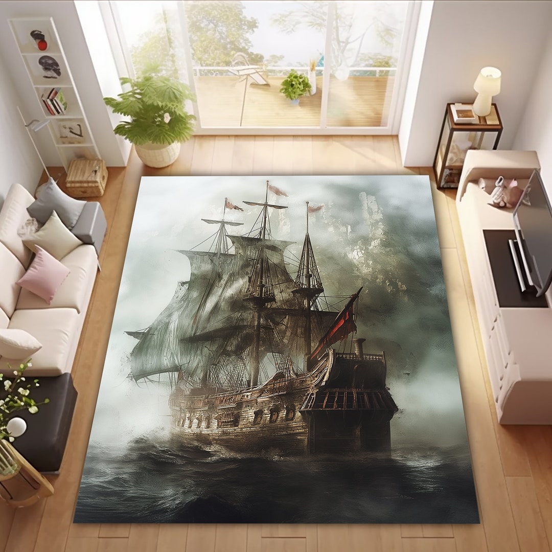 Ship Rug, Boat Rug, Pirate Ship Rug, Ship Area Rug, Ocean Rug, Sea Rug ...