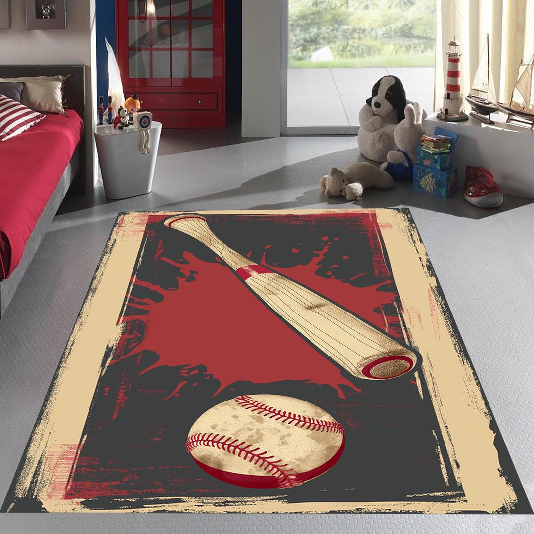 Baseball Rug, Baseball Ball Rug, Sport Rug, Baseball Ball Area Rug ...