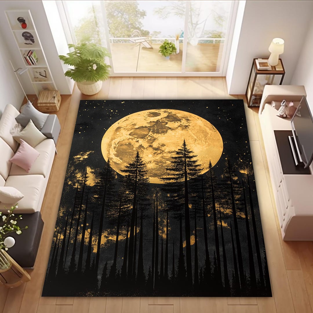 Moon Rug, Full Moon Rug, Black Gold Moon Rug, Black Gold Rug, Moon ...