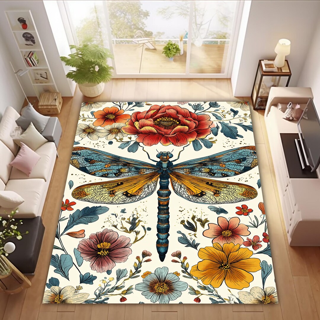 Dragonfly Rug, Dragonfly Area Rug, Dragonfly Art Rug, Insect Decor Rug ...