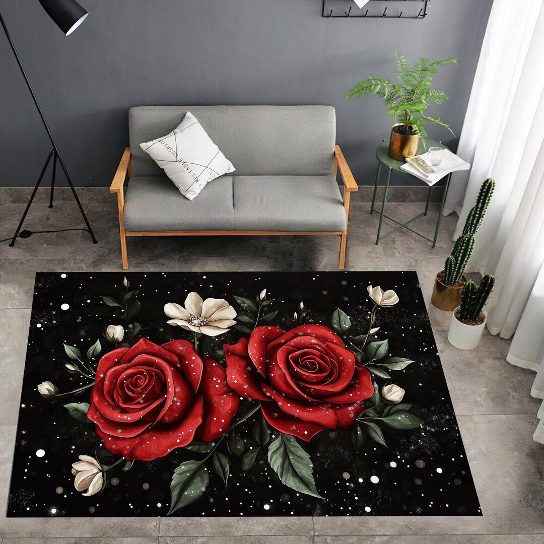 Rose Rug, Red Roses Rug, Valentines Day Rug, Flower Rug, Floral Rug ...