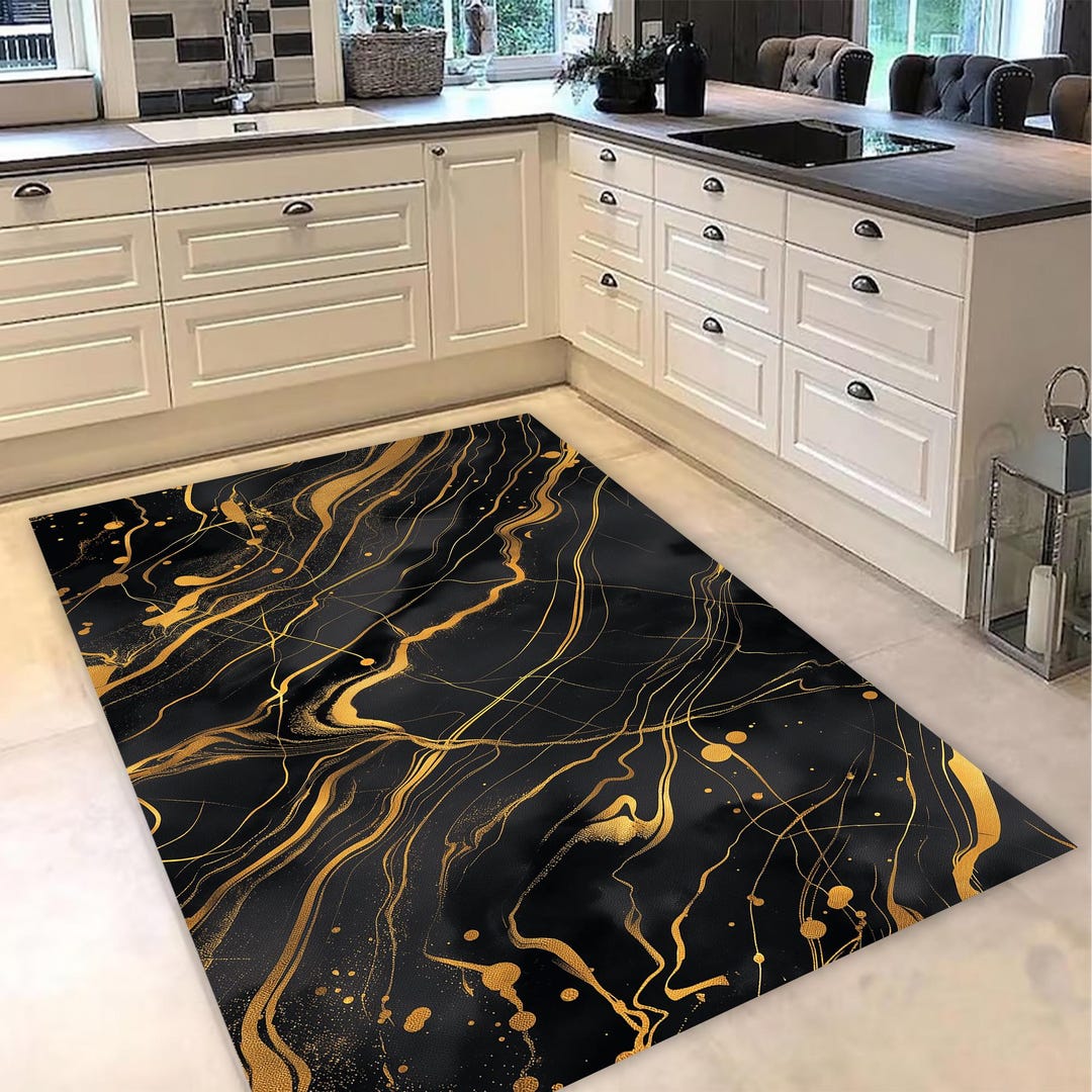 Marble Rug, Black Gold Marble Rug, Marble Decor Rug, Marble Design Rug ...