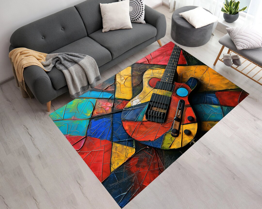 Guitar Rug, Colorful Guitar Rug, Abstract Guitar Rug, Electric Guitar ...