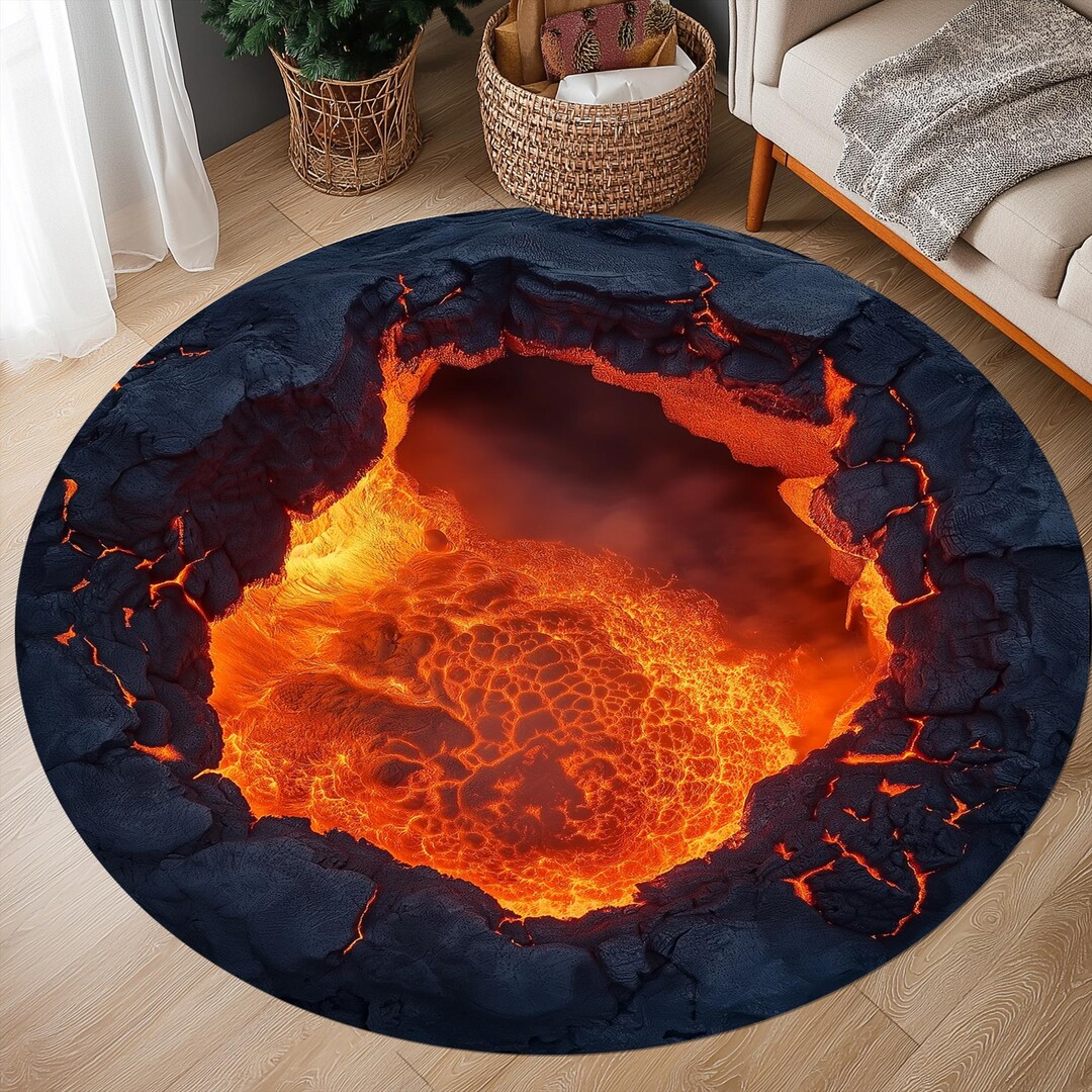 Lava Rug, 3D Rug, Deep Hole Rug, 3D Huge Crack Rug, Lava Round Rug, 3D ...
