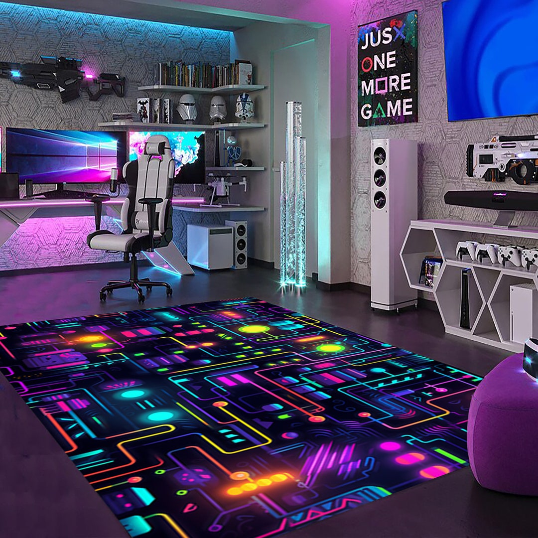 Gaming Room Rug, E-sport Rug, Neon Look Rug, Colorful Rug, Gamer Rug ...