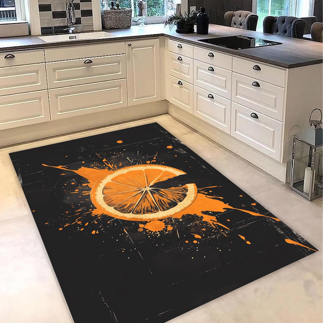 Orange Fruit Rug, Kitchen Rug, Kitchen Decor Rug, Abstract Orange Rug ...