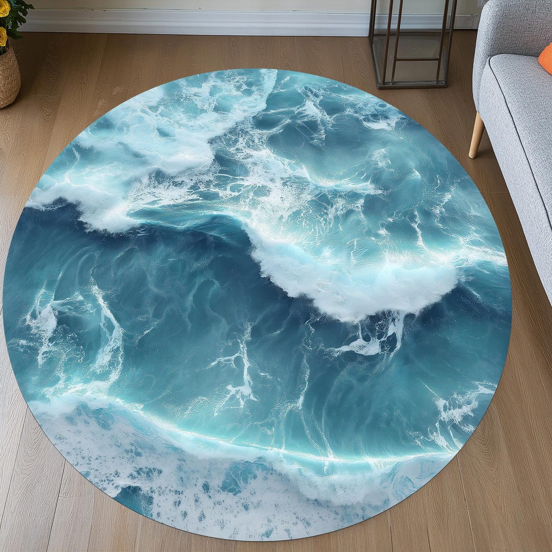 Sea Rug, Ocean Rug, Sea Round Rug, Sea Wave Rug, Beach Rug, Water Rug ...