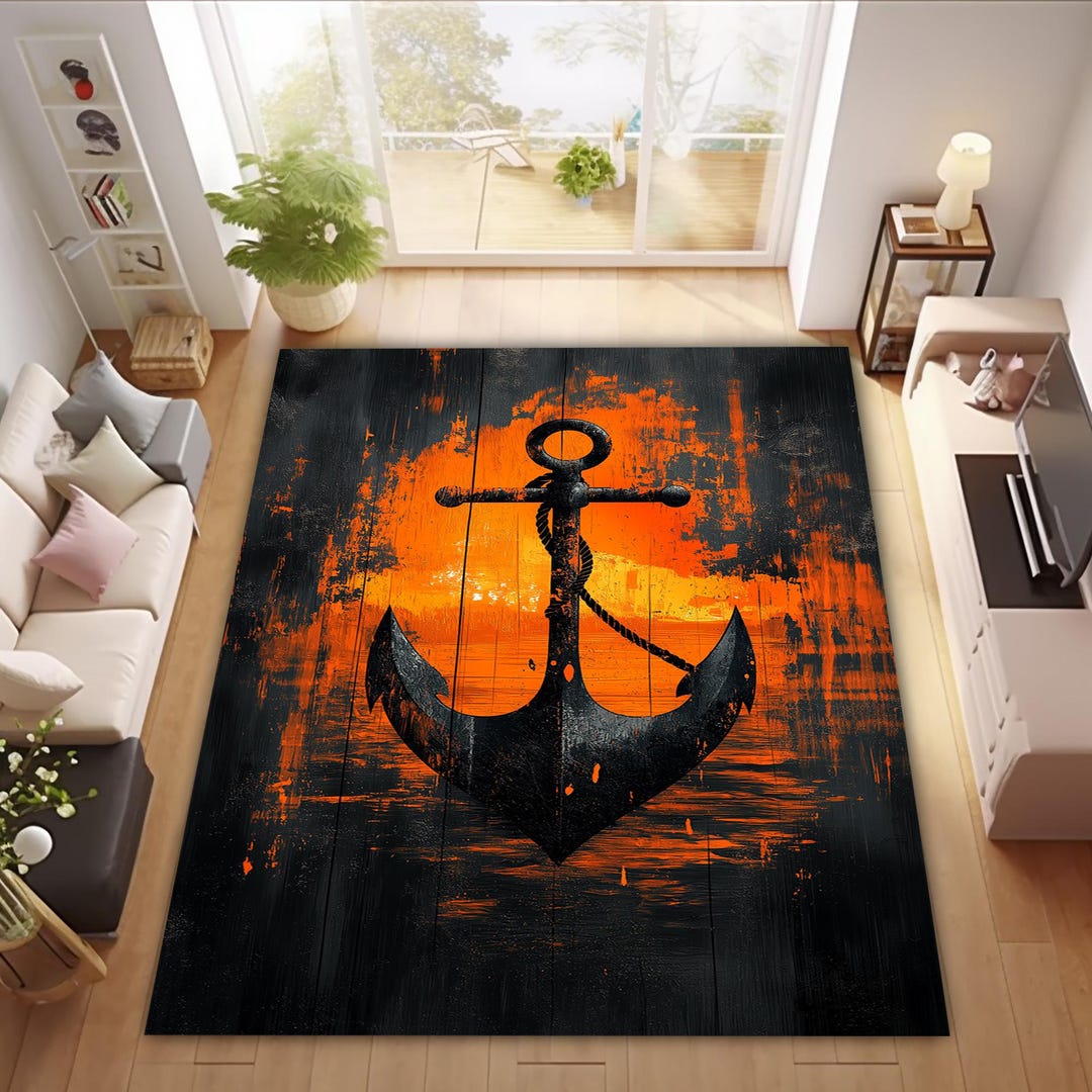 Anchor Rug, Anchor Rope Rug, Ship Anchor Rug, Sunset Rug, Abstract ...