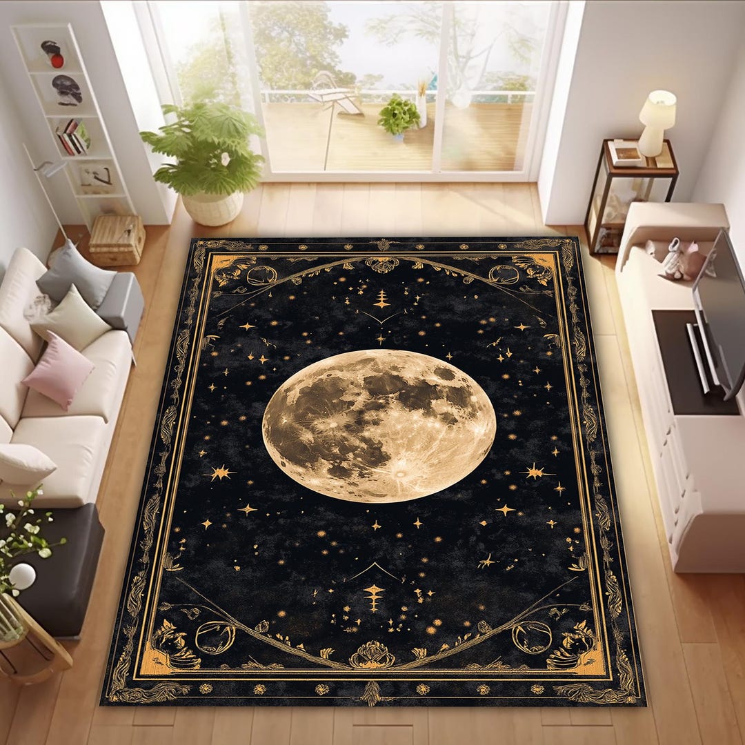 Moon Rug, Full Moon Rug, Night Themed Rug, Moon Design Rug, Living Room ...