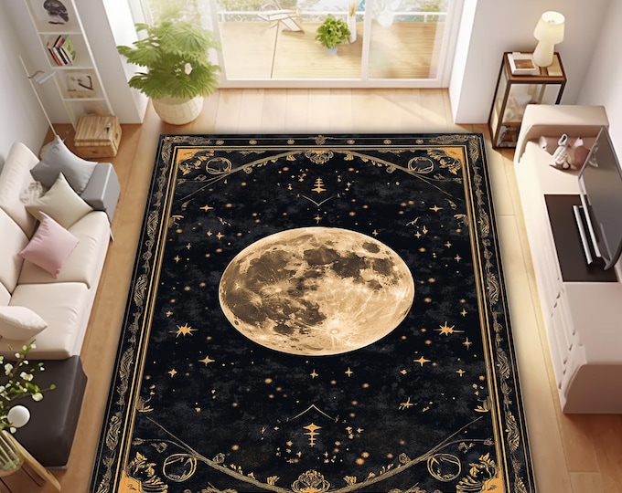 Moon Rug, Full Moon Rug, Night Themed Rug, Moon Design Rug, Living Room ...