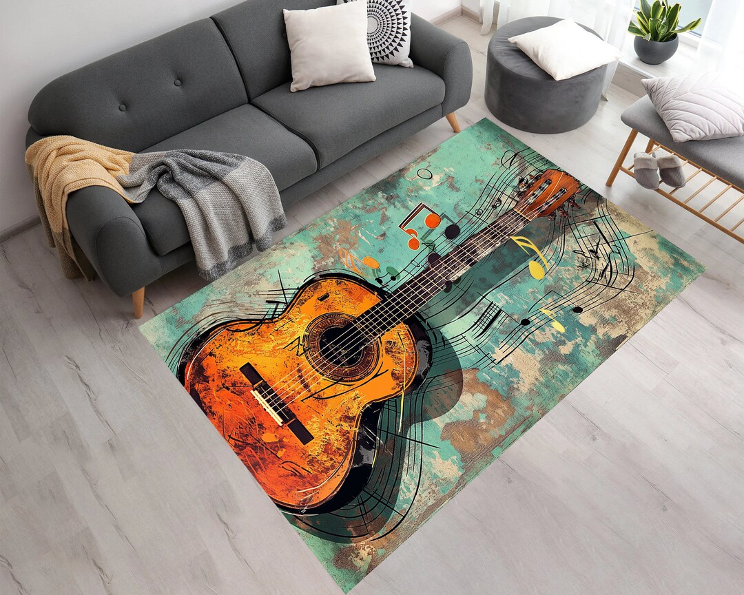 Guitar Rug, Retro Guitar Rug, Abstract Guitar Rug, Guitar Area Rug ...