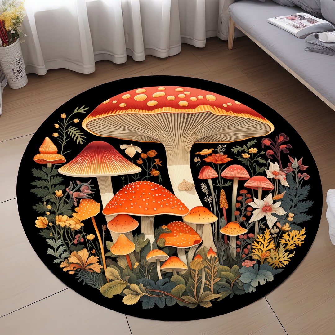 Mushroom Art Round Rug: Whimsical Decor Rug - Etsy