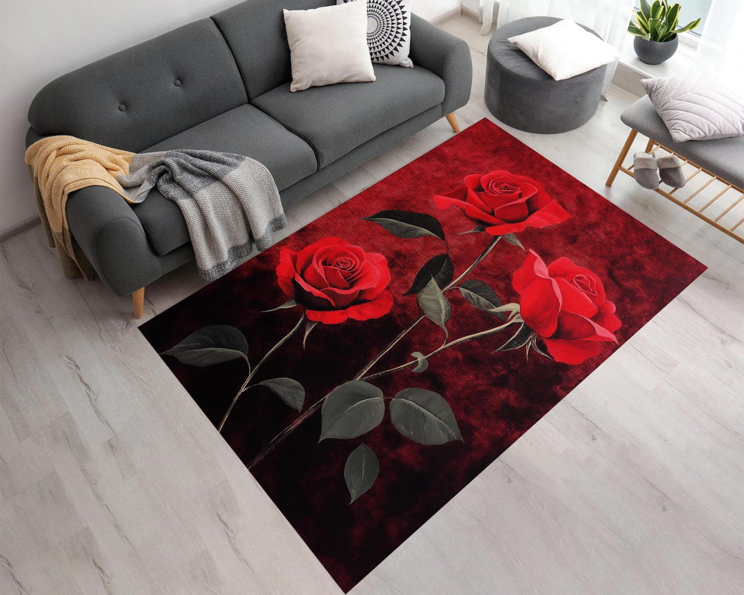 Rose Rug, Red Roses Rug, Valentines Day Rug, Flower Rug, Floral Rug ...