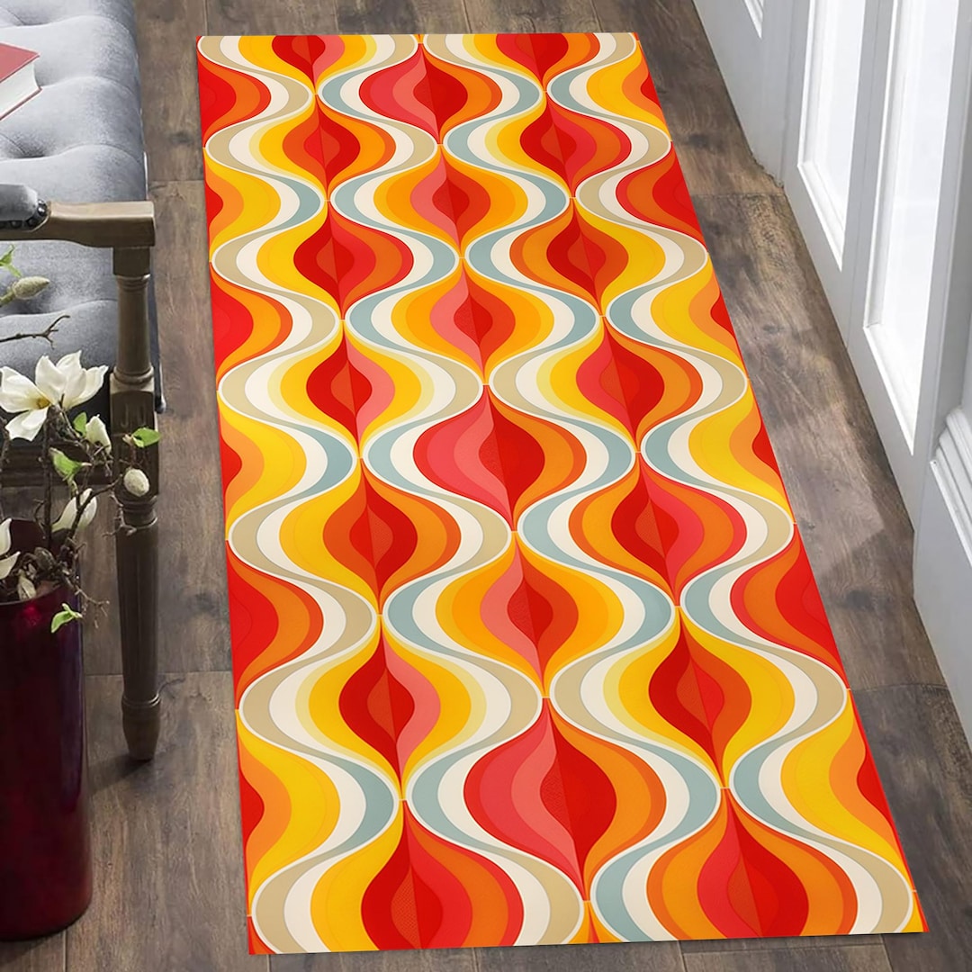 70's Rug, Retro Runner Rug, Retro Mid Century Rug, Runner Rug, Retro ...