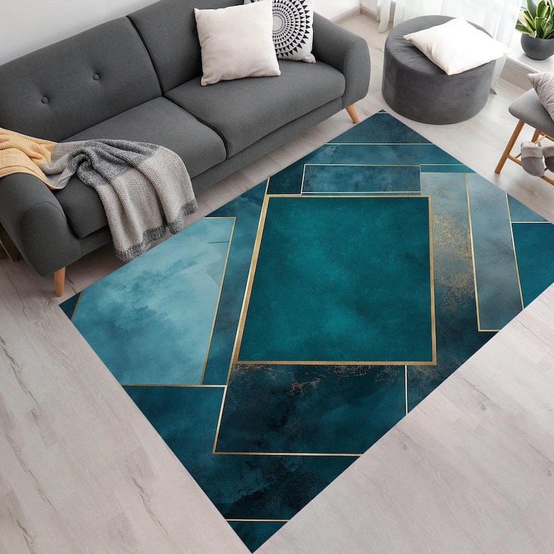 Teal Geometric Rugs - Etsy