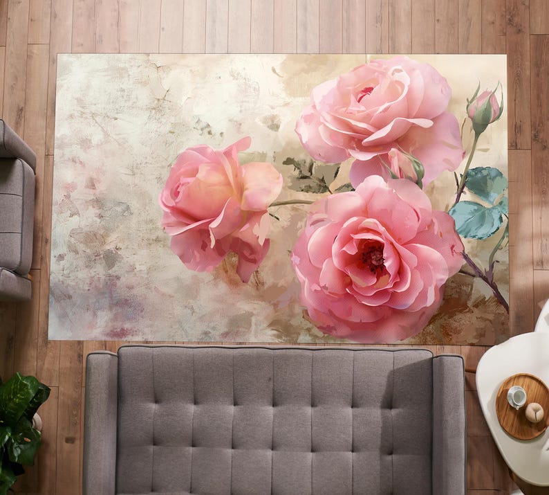 Rose Rug, Pink Rose Rug, Flower Rug, Floral Rug, Rose Area Rug, Flowers ...