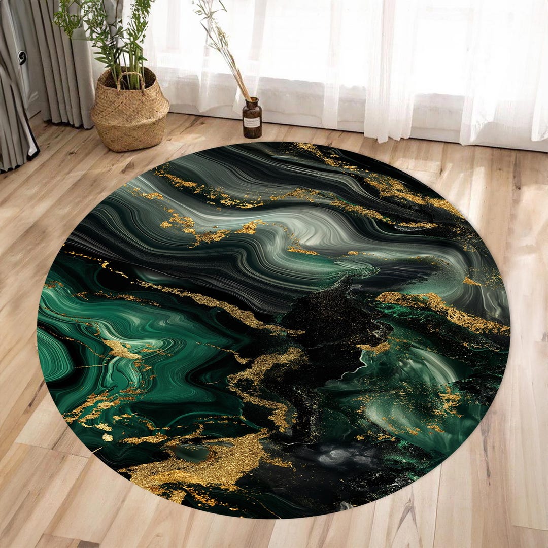 Marble Rug, Green Gold Marble Rug, Marble Round Rug, Marble Decor Rug ...