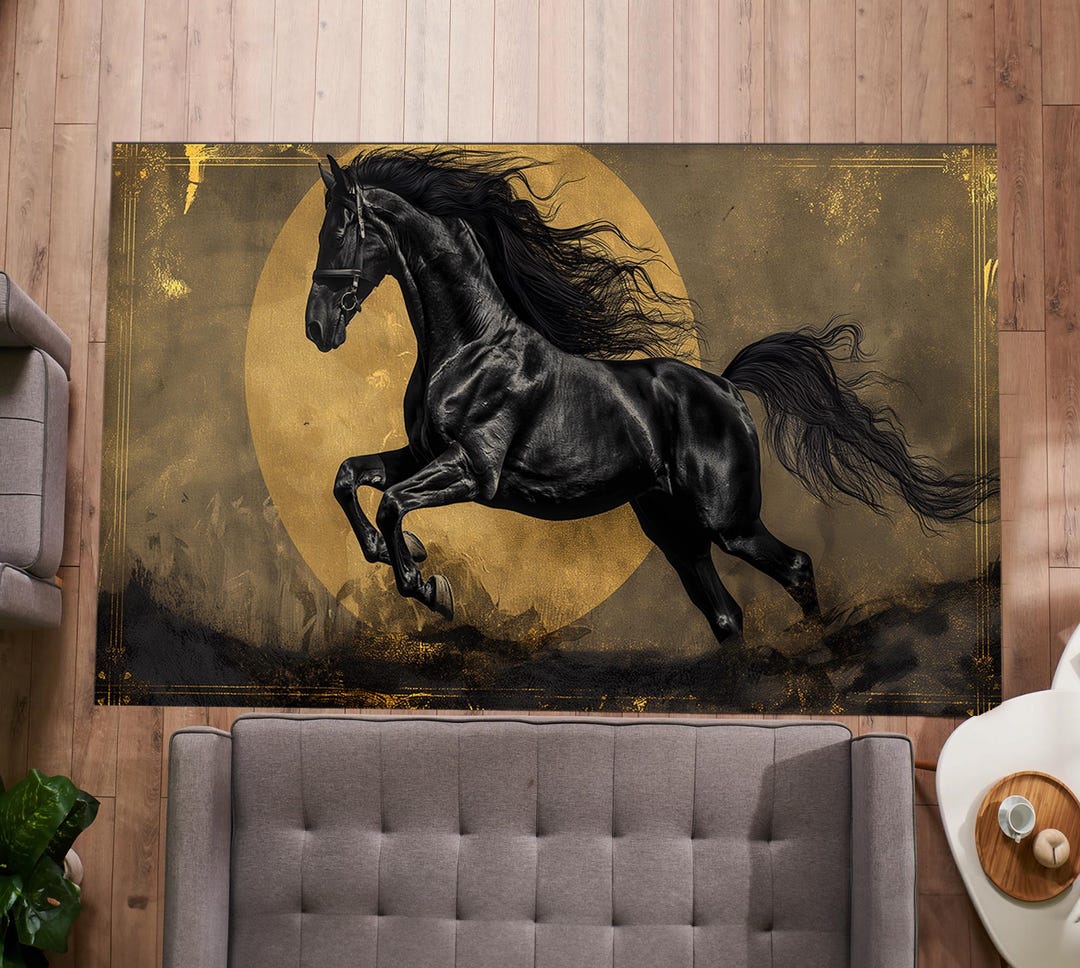 Horse Rug, Horse Area Rug, Black Horse Rug, Animal Rug, Abstract Horse ...