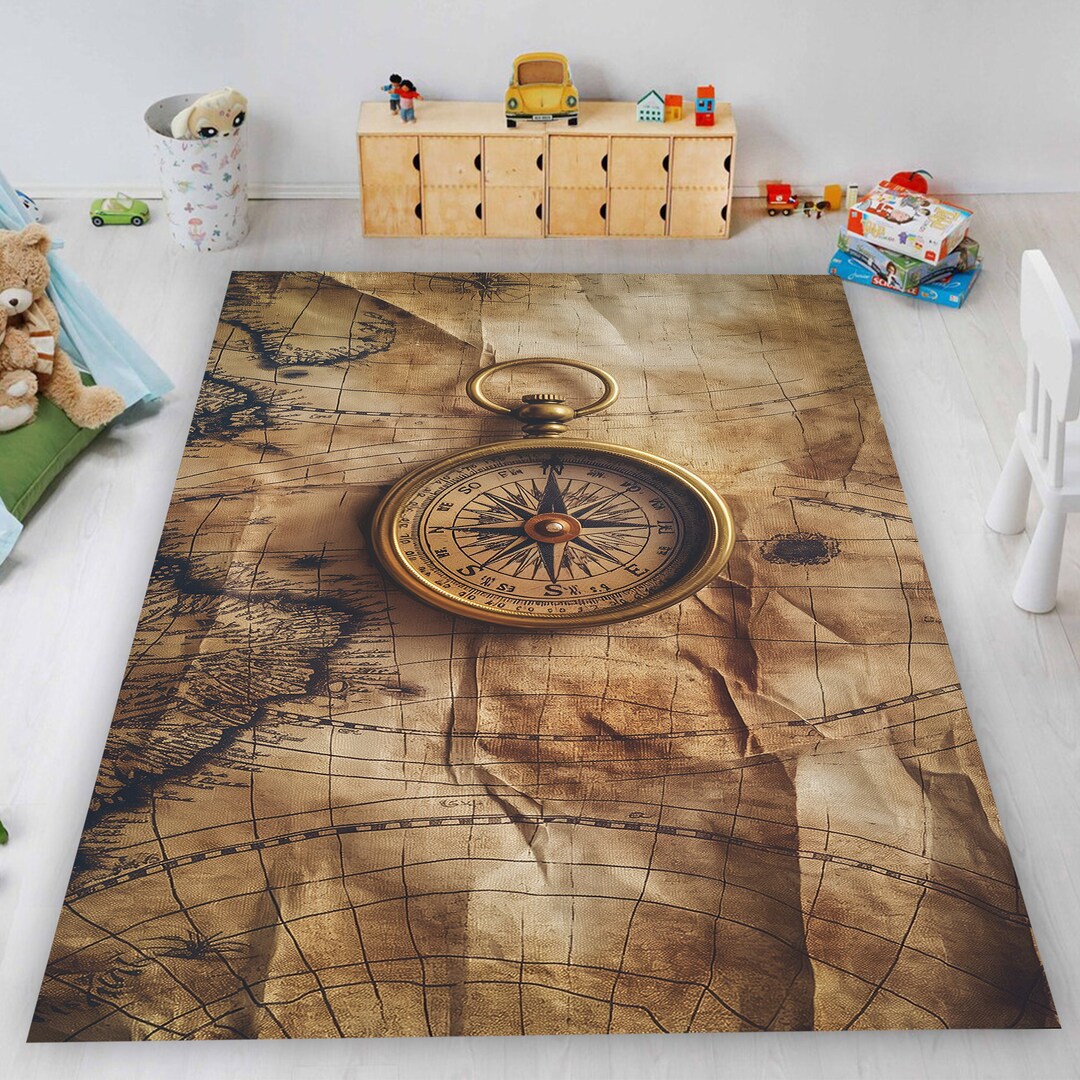 Compass Rug, Nautical Rug, Compass Design Rug, Map Rug, Medallion Rug ...