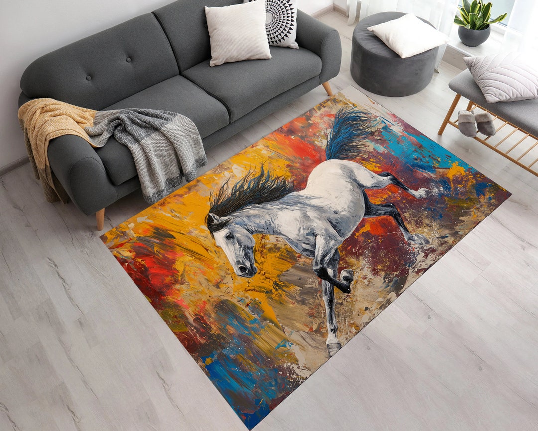 Horse Rug, Horse Area Rug, White Horse Rug, Animal Rug, Riding Horse ...