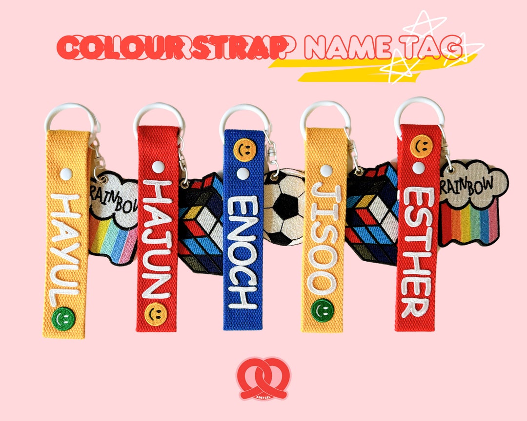 Personalised Colour Strap Name Tag, Bag Charm, Back to School ...