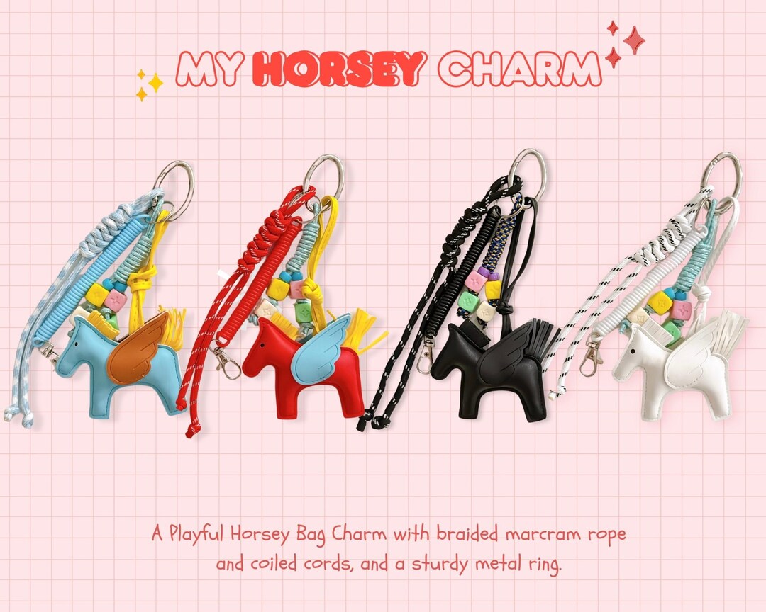 Vegan Leather Horsey Bag Charm | 2026 Year of Horse Keyring | Macrame ...