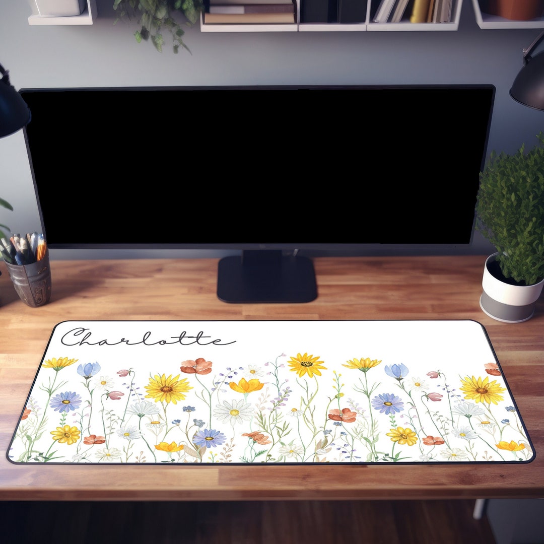 Personalized Wildflower Desk Mat Custom Floral Desk Pad Cute - Etsy