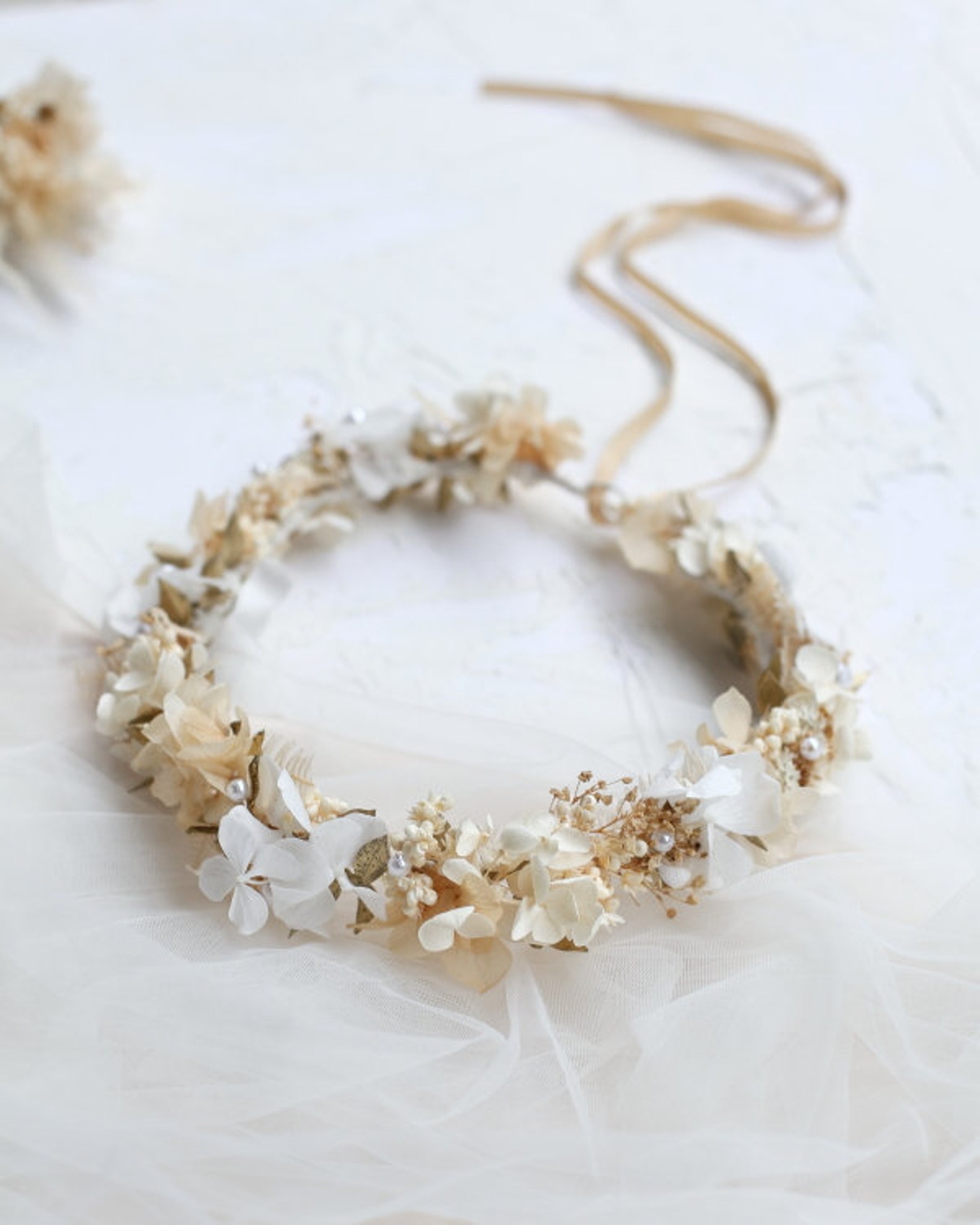 Natural White Ivory Flower Crown Preserved Baby's Breath Bridal ...