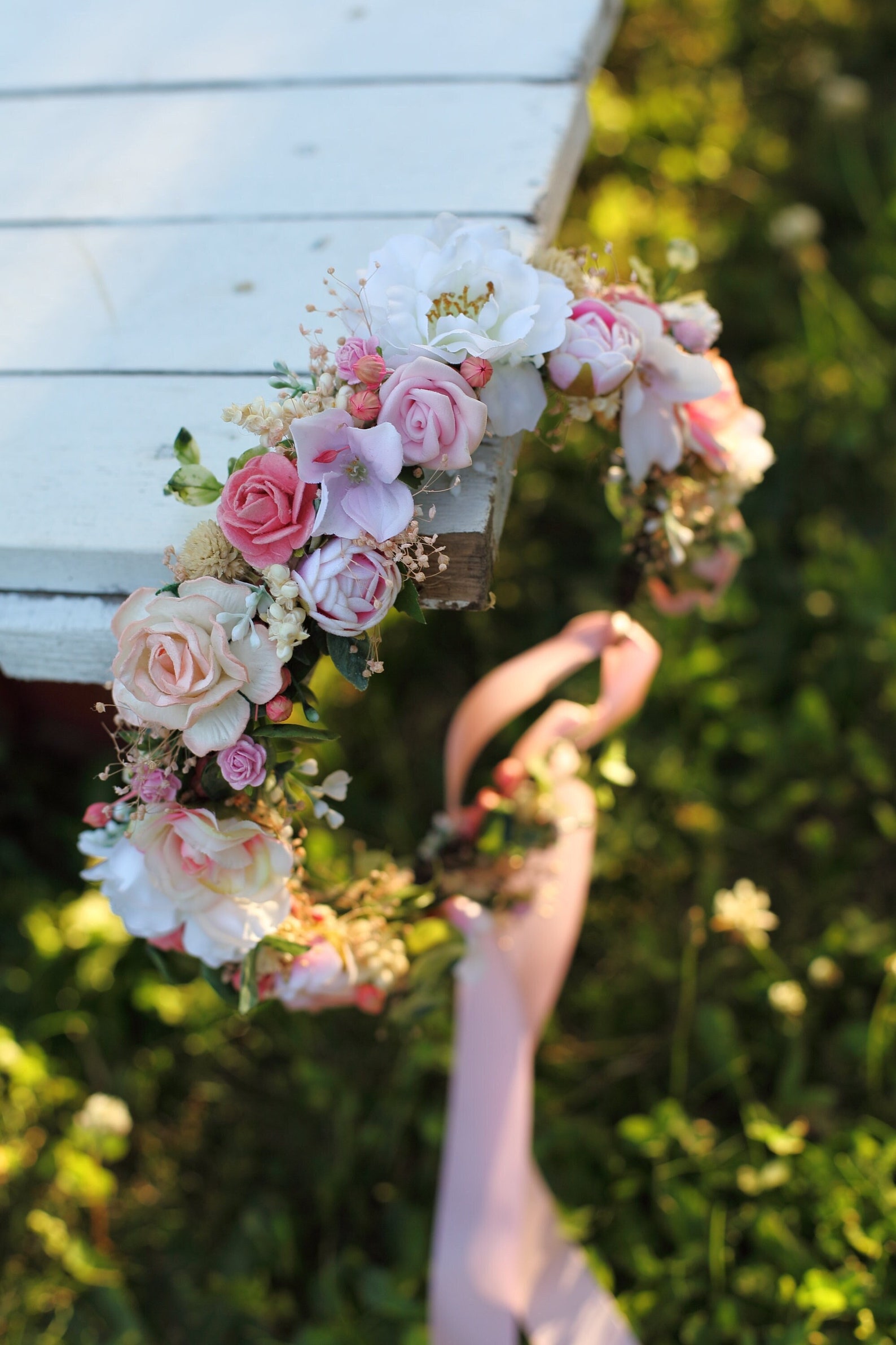 Rustic Pink Flower Crown: Boho Wedding Headpiece - Etsy