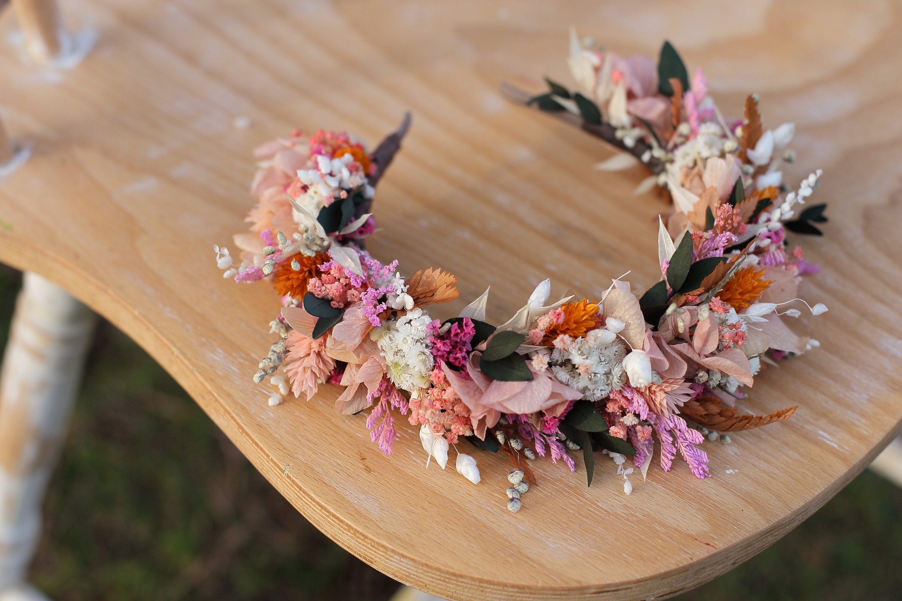 Romanic Flower Crown Burnt Orange and Dusty Pink Wedding Rustic Crown ...