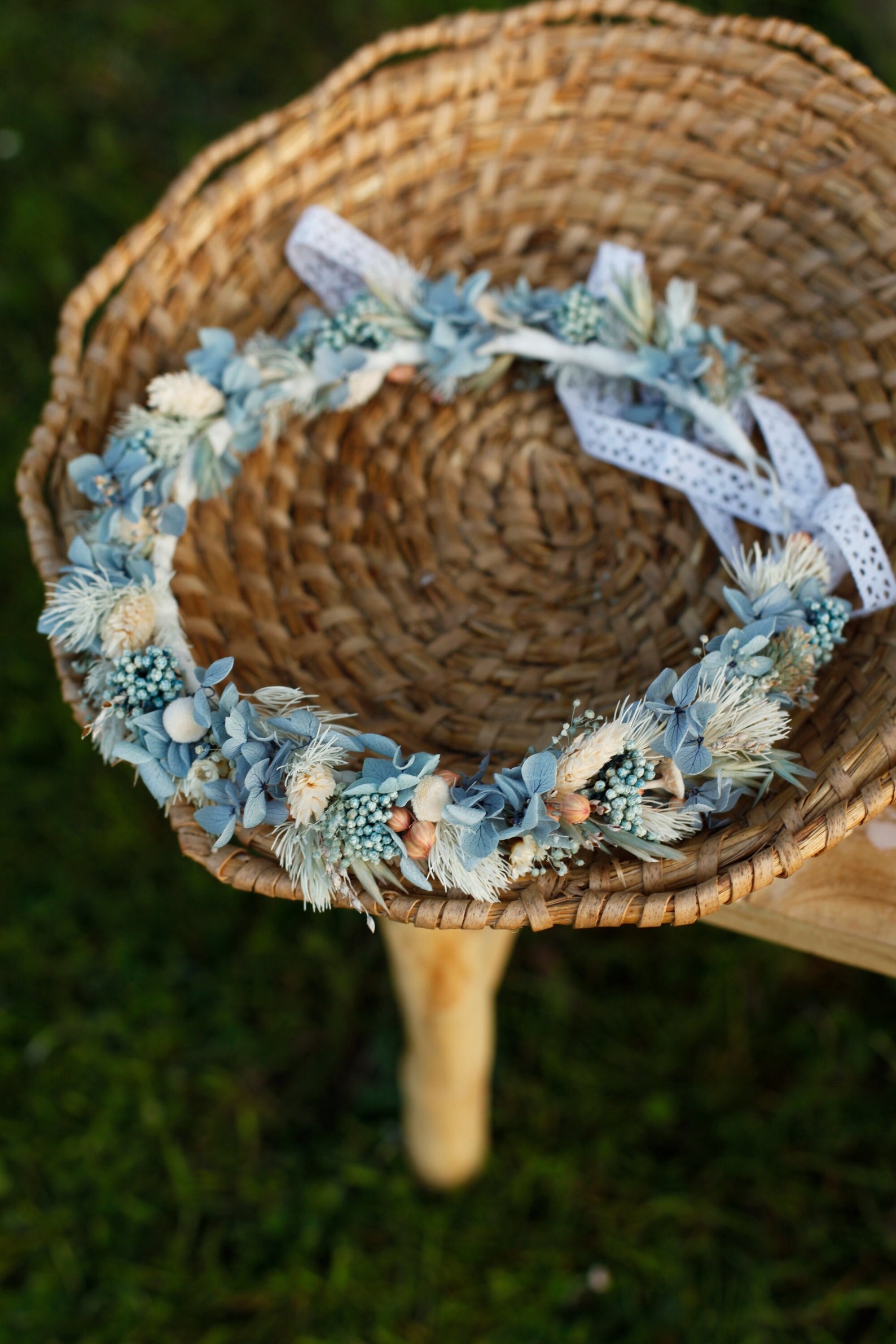 Dusty Blue Hydrangea Wedding Flower Crown Dusty Blue Boho Flower Crown ...
