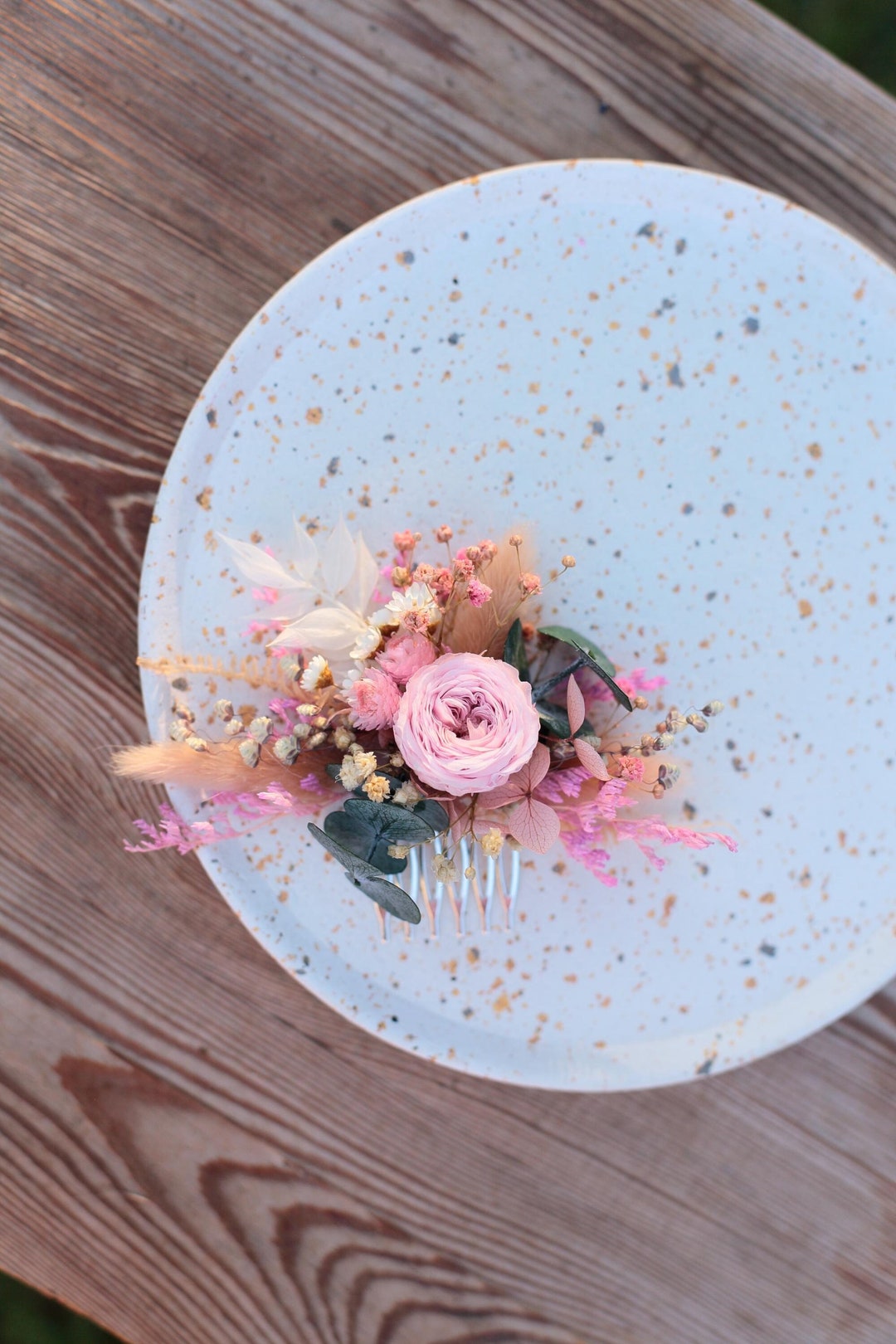 Small Romantic Flower Comb Blush Preserved Roses Flower Comb Wedding ...