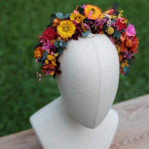Romanic Flower Crown Burnt Orange, Red and Fuchsia Wedding Rustic Crown ...