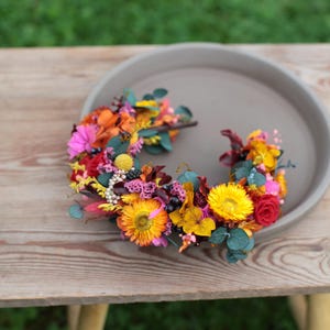 Romanic Flower Crown Burnt Orange, Red and Fuchsia Wedding Rustic Crown ...