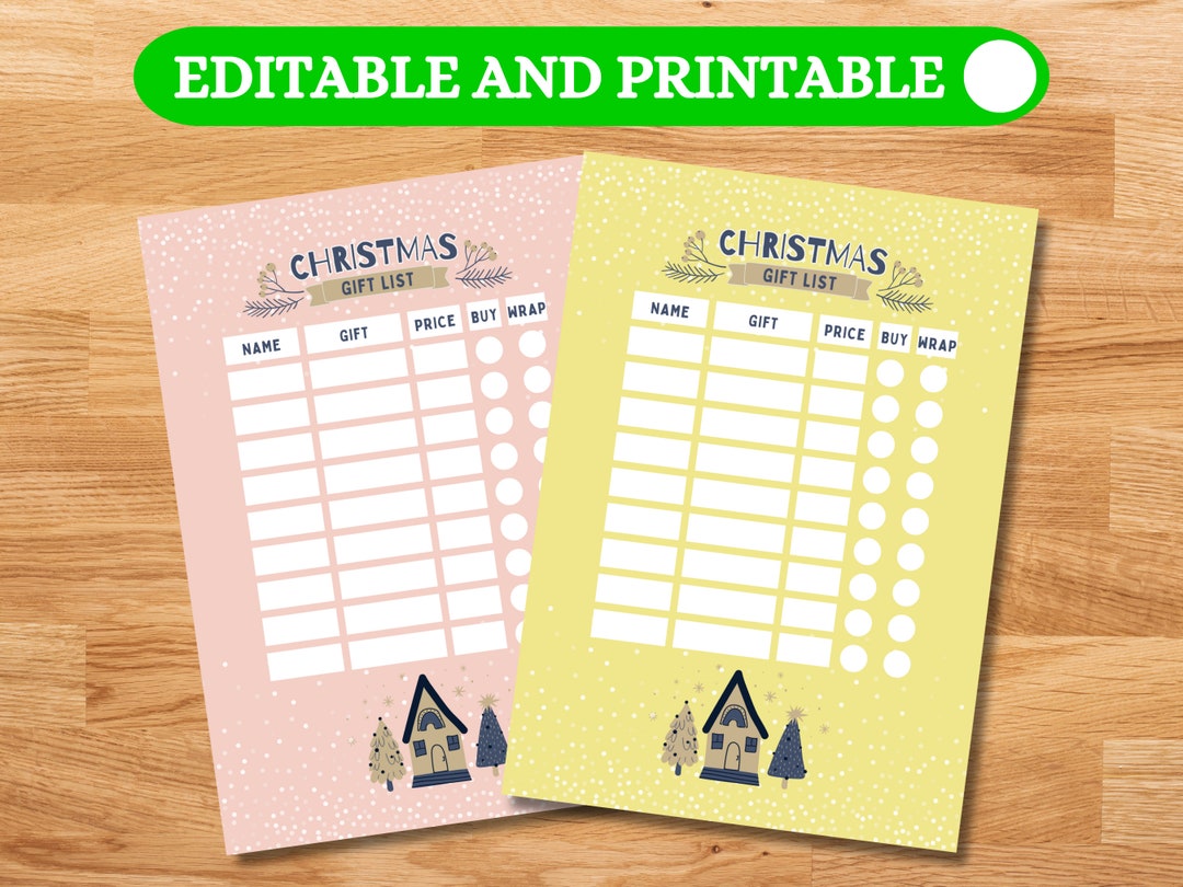 Christmas List Editable Christmas Gift List Template Christmas Gift