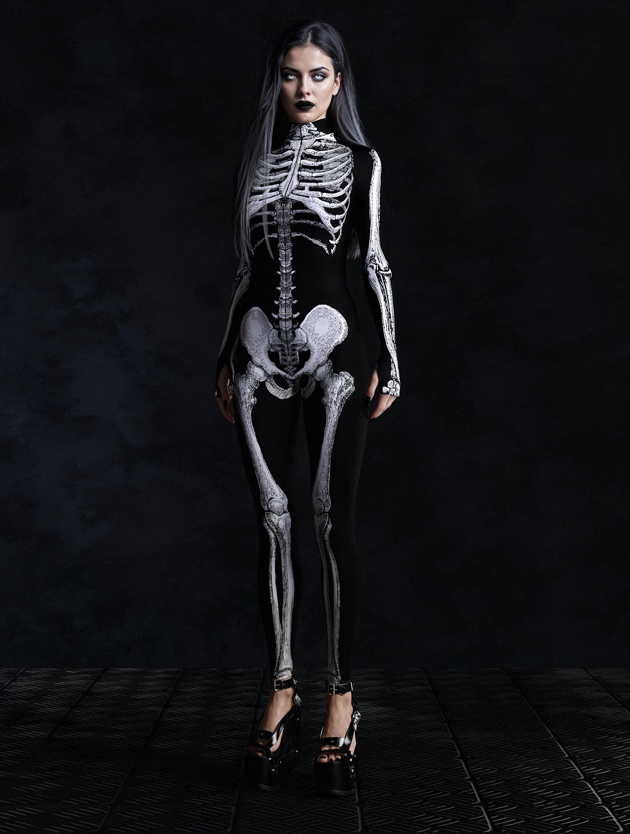 Skeleton Halloween Costume, Halloween Adult Costume, Skeleton Bodysuit ...