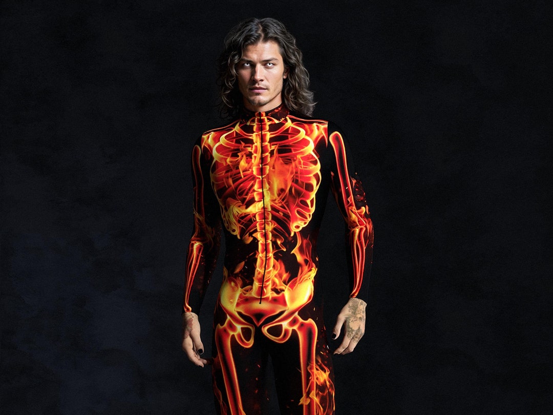 Inferno Skeleton Costume: Mens Halloween Lycra Bodysuit - Etsy