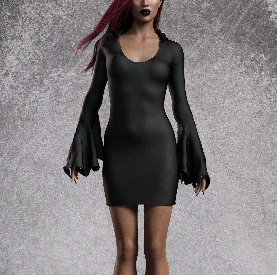 Bell Sleeve Festival Black Dress, Short Rave Dress, Little Black Dress ...