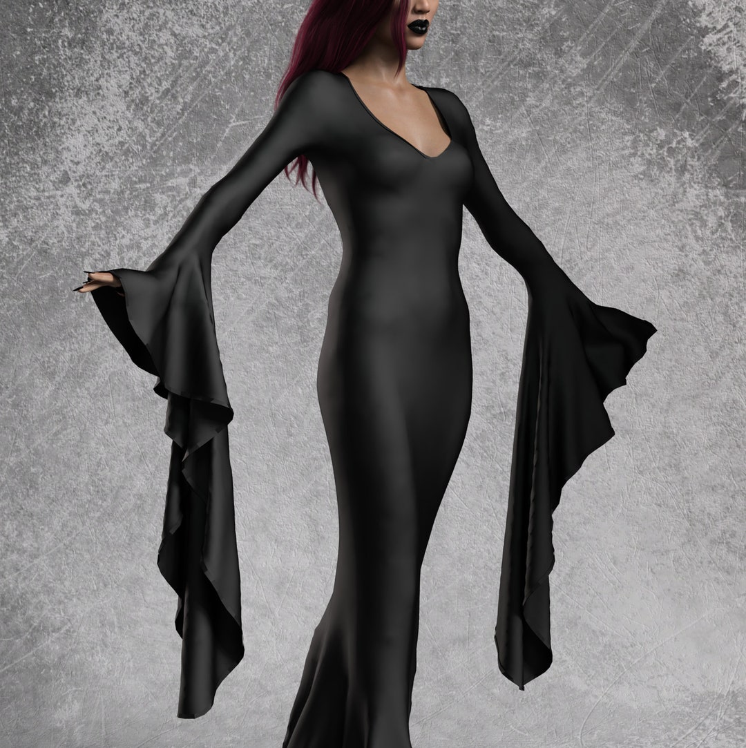 Morticia Long Dress Women, Black Vampire Festival Dress, Witch Dress ...