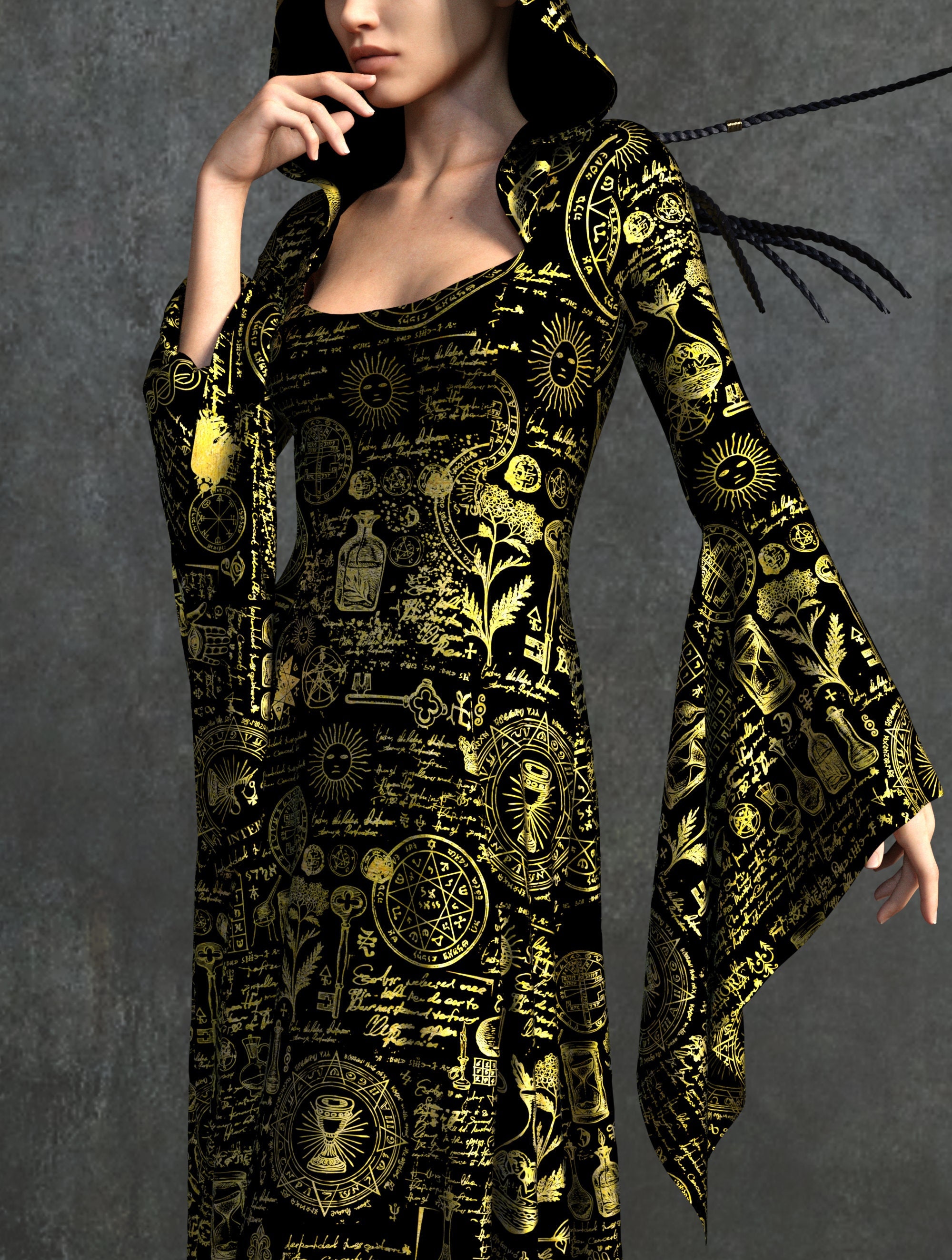 Golden Dress Women, Occult Dress Women, Halloween Costumes, Witch Dress ...