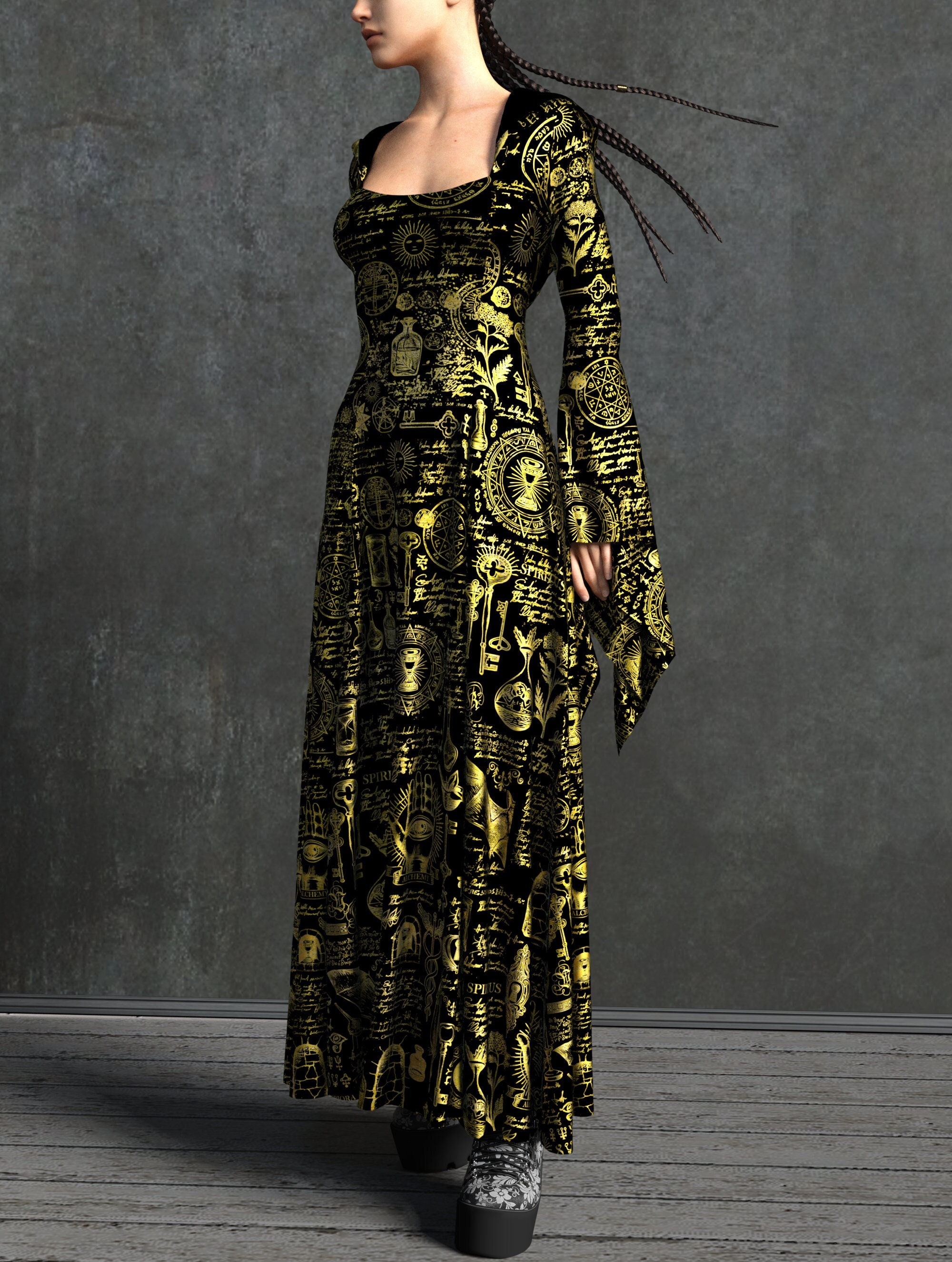 Golden Dress Women, Occult Dress Women, Halloween Costumes, Witch Dress ...
